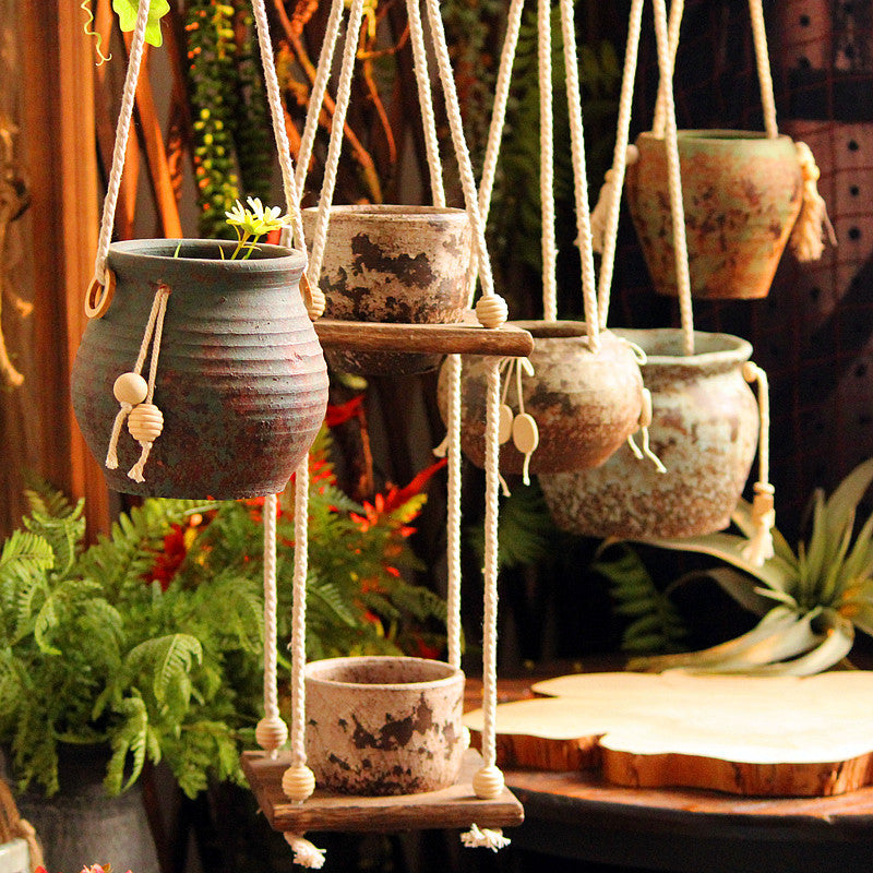 Rustic Hanging Stoneware Flower Pots – Ioaao